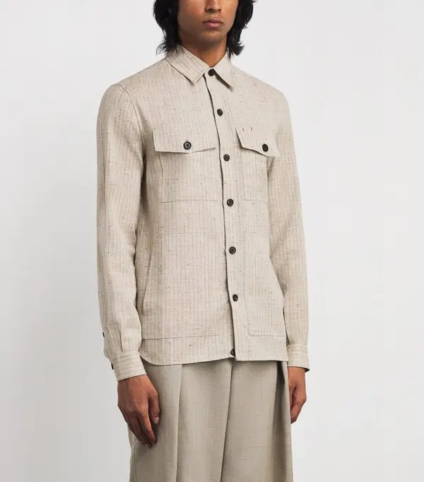 Isaia Wool-silk-linen Stripe Overshirt