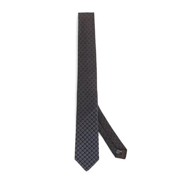Giorgio Armani Silk Jacquard Monogram Tie - Brown