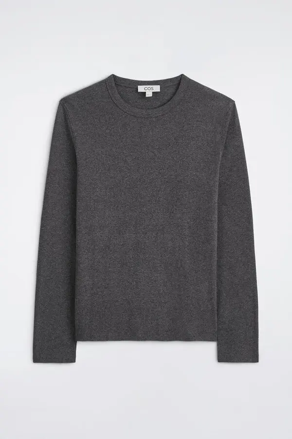 Cos Slim Ribbed Long-sleeved T-shirt - Gray