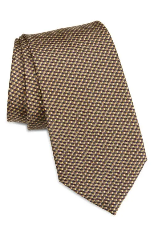 Brioni Micro Jacquard Silk Tie - Olive/ochre