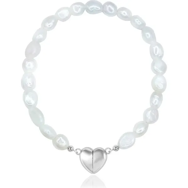 LA MENO Sea Of Love Freshwater Pearl Bracelet - Silver/white