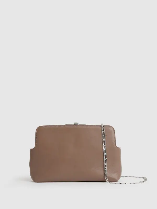 REISS Bethany Leather-effect Frame Clutch Bag - Neutral