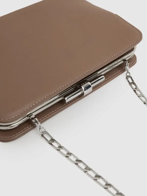 REISS Leather Frame Clutch Bag - Neutral