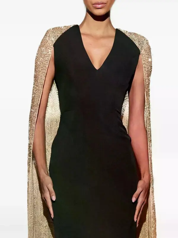 RHEA COSTA Asma Sequin-cape V-neck Gown