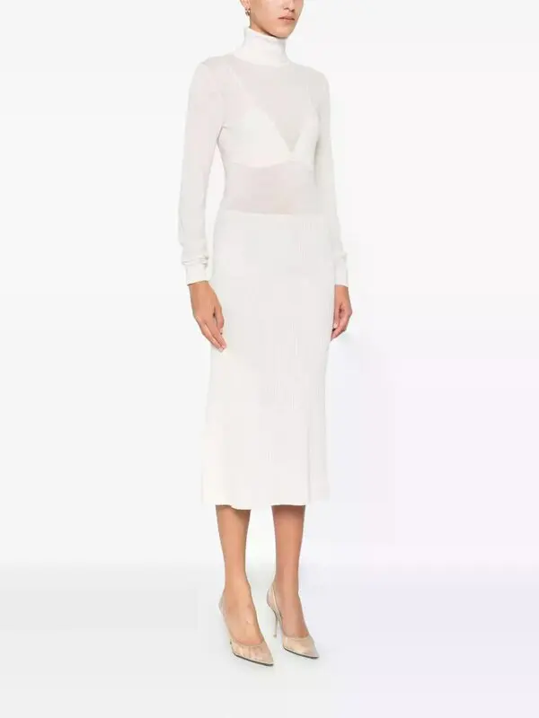 Elisabetta Franchi Turtleneck Ribbed Dress - White