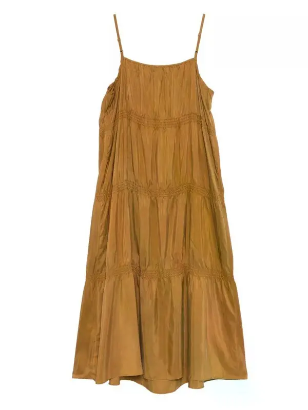 eileen fisher drop waist silk dress Sheer Beauty Colorblock Mesh Drop-Waist Maxi Dress Pink & Coral / L main image 1