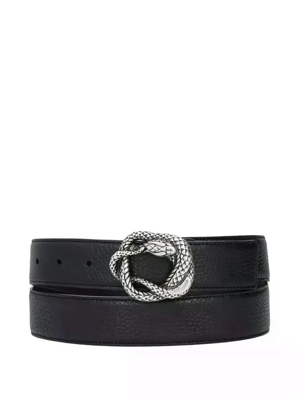 Just Cavalli Snake-buckle Leather Belt - Black