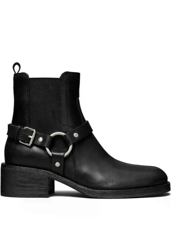 Tory Burch Buckle-strap Ring-detail Ankle Boots - Black
