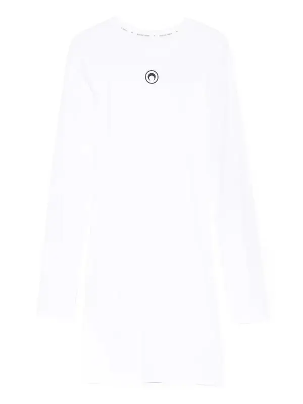 MARINE SERRE Crew-neck Long-sleeve Dress - White