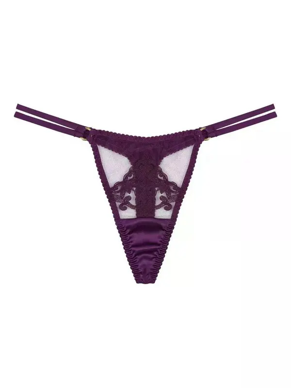 FLEUR OF ENGLAND Cecilia Double-strap Embroidered Thong - Purple