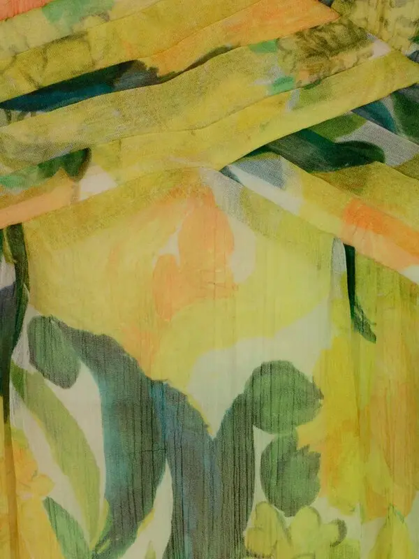 La DoubleJ Floral-print Silk Dress With Ruffle Details - Yellow