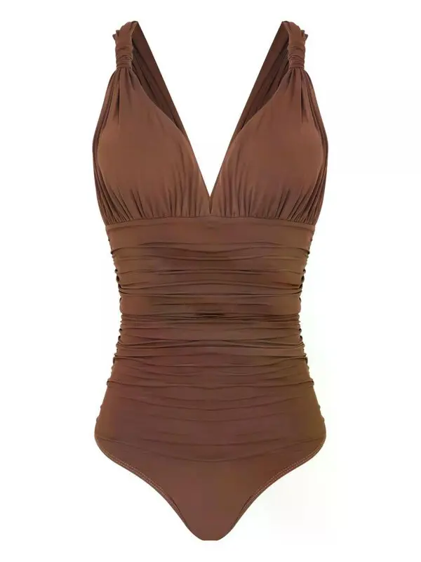 BRIGITTE Eli Knotted V-neck One-piece Swimsuit - Brown