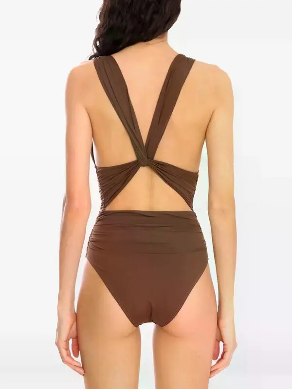 BRIGITTE Eli Knotted V-neck One-piece Swimsuit - Brown