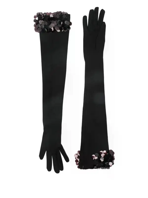 David Koma Sequin-embellished Long Gloves - Black