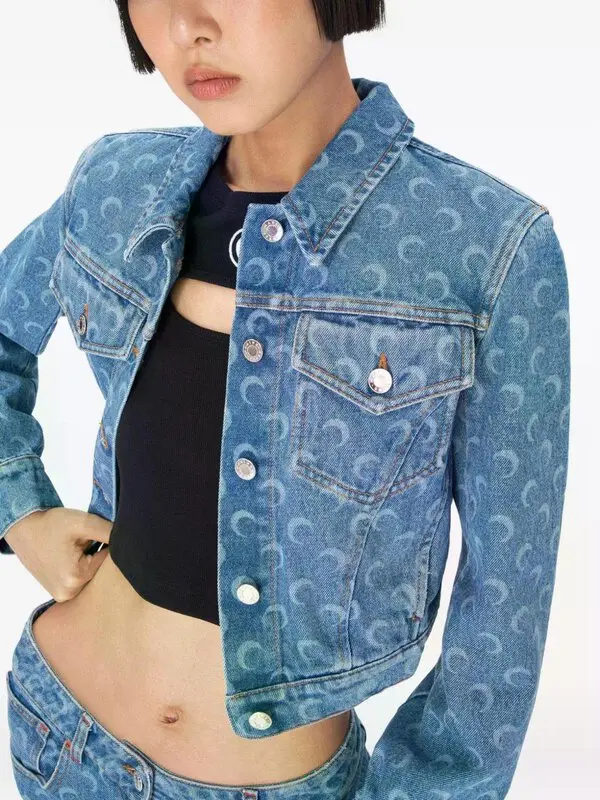 MARINE SERRE Moon-print Denim Jacket - Blue