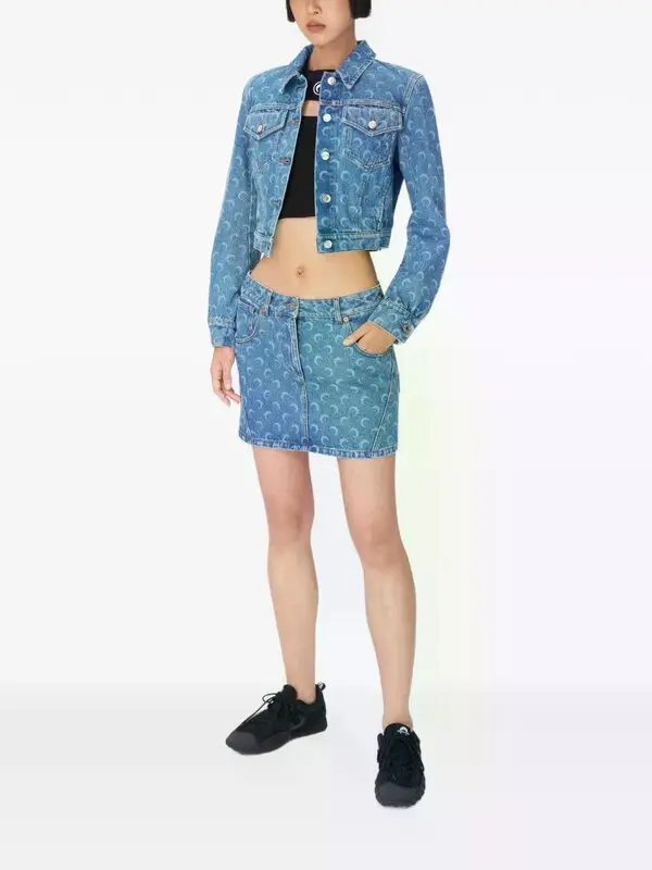 MARINE SERRE Crescent Moon Denim Jacket - Blue
