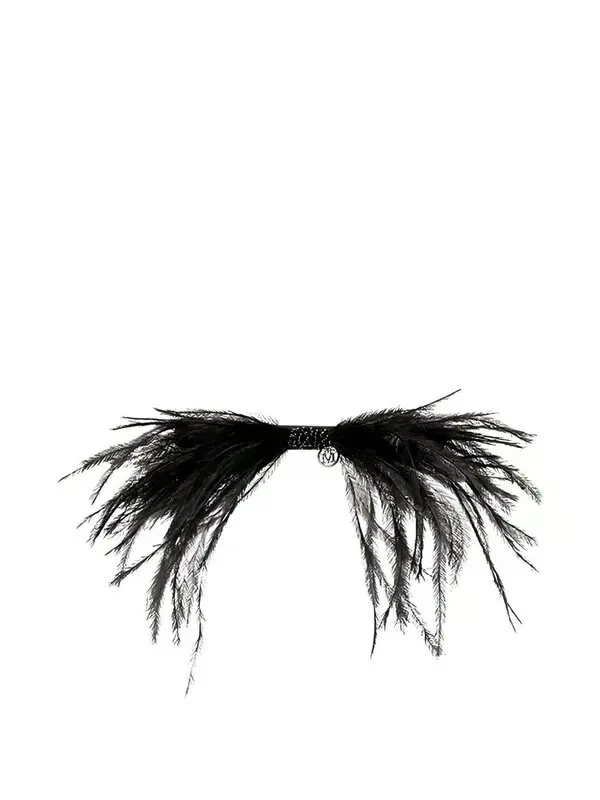 MAISON MICHEL Feather Beaded Hair Accessory - Black