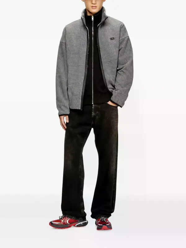 DIESEL® Logo-detail Fleece Zip-up Sweater - Grey
