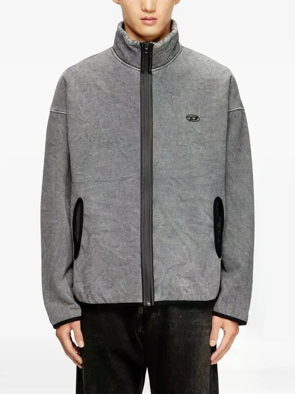 DIESEL® Logo-detail Fleece Zip-up Sweater - Grey