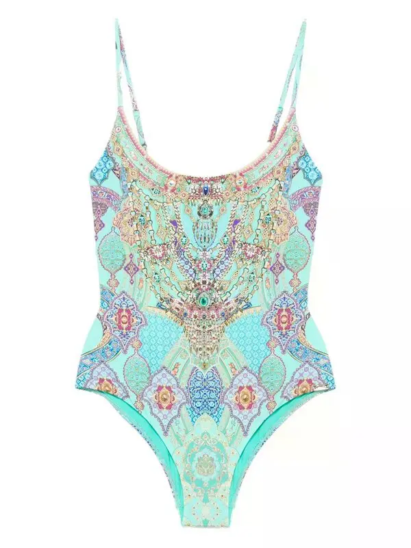 Camilla Embellished Paisley-print Swimsuit - Green