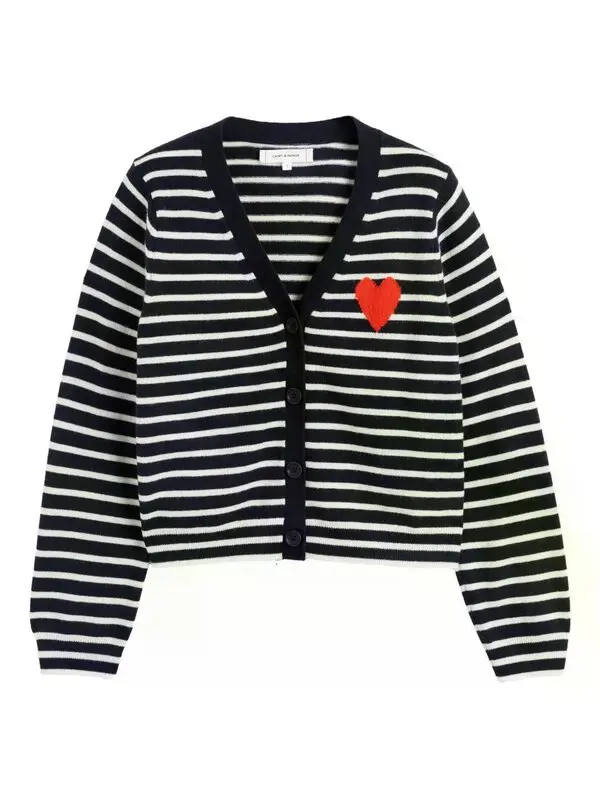 Chinti & Parker Breton Heart Striped Cardigan - Blue