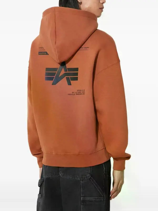 Alpha Industries Logo-print Kangaroo-pocket Hoodie - Brown