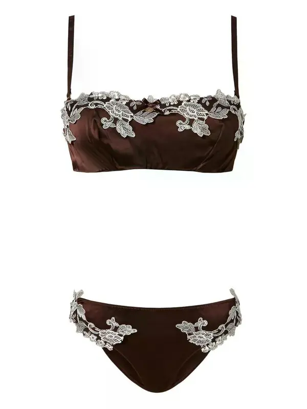 TWINSET Lace-trim Satin Bra Set - Brown
