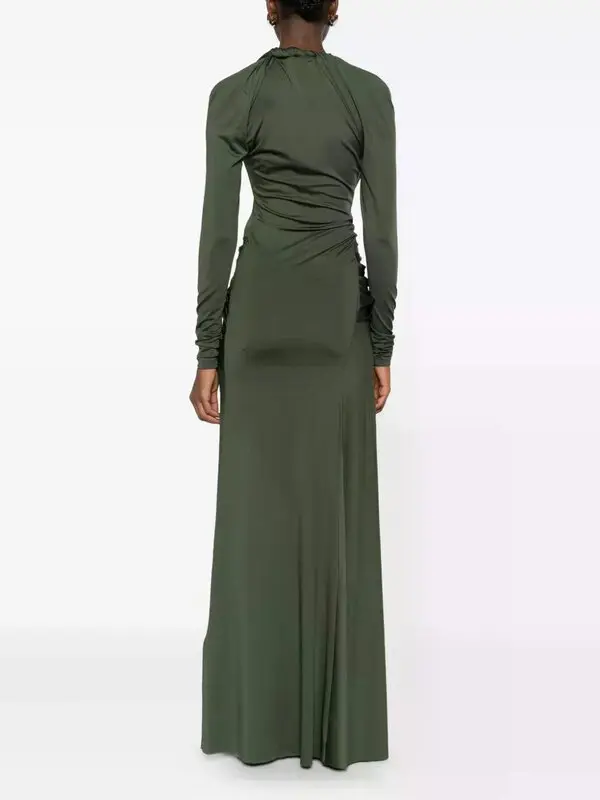 Bridal Shops Affordable Wedding Dress Designers List Victoria Beckham  Twist-Front Long-Sleeve Maxi Dress Green