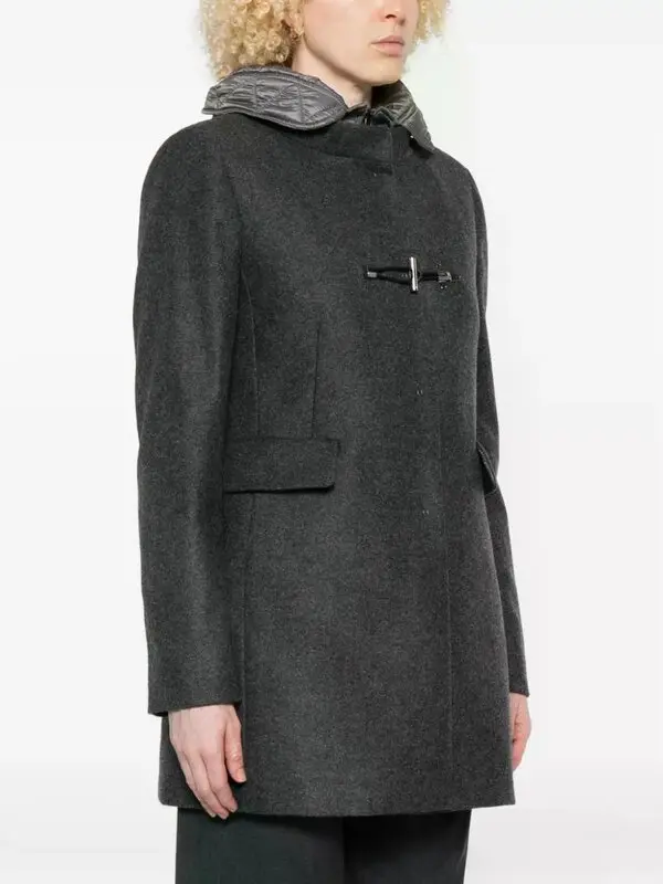 FAY Hooded Quilted Toggle Coat - Grey
