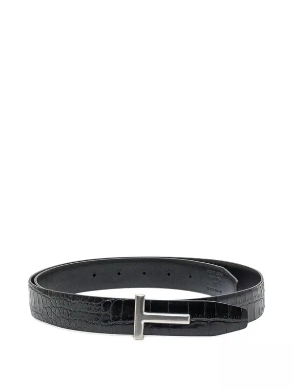 TOM FORD Crocodile-embossed T-buckle Belt - Black