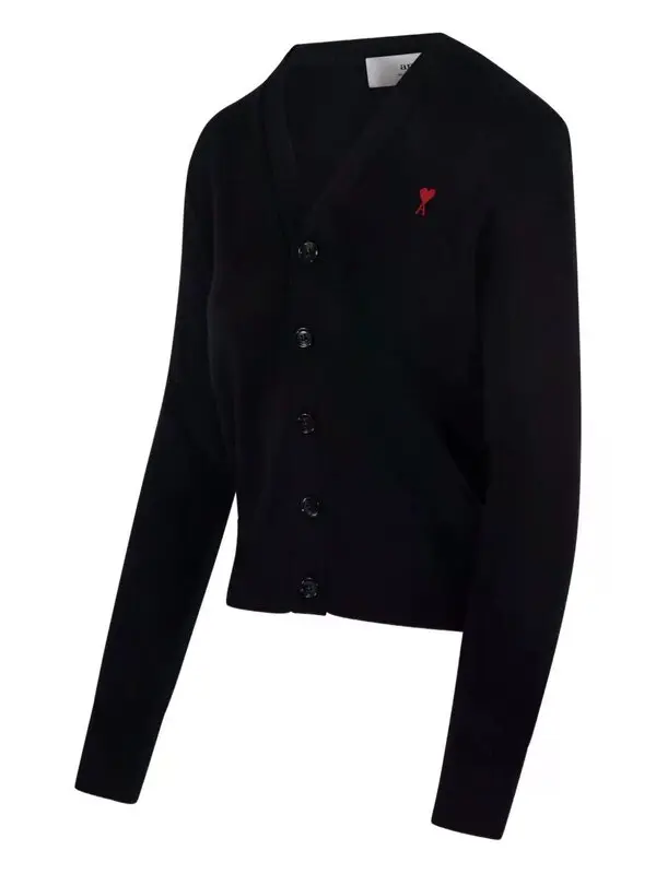 AMI Paris De Coeur-logo Embroidered Cardigan - Black