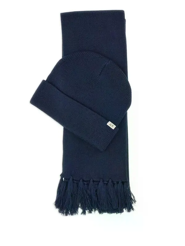 SUN 68 Micro-ribbed Beanie And Scarf Set - Blue