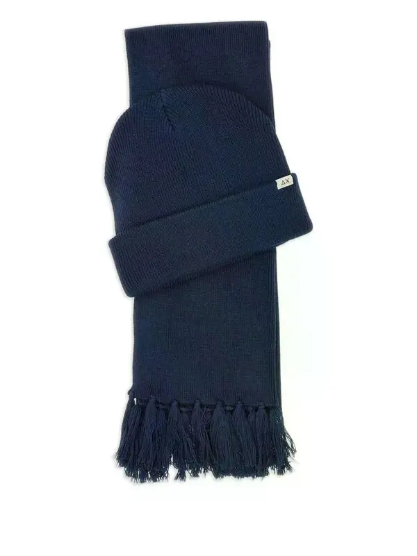 SUN 68 Micro-ribbed Beanie And Scarf Set - Blue