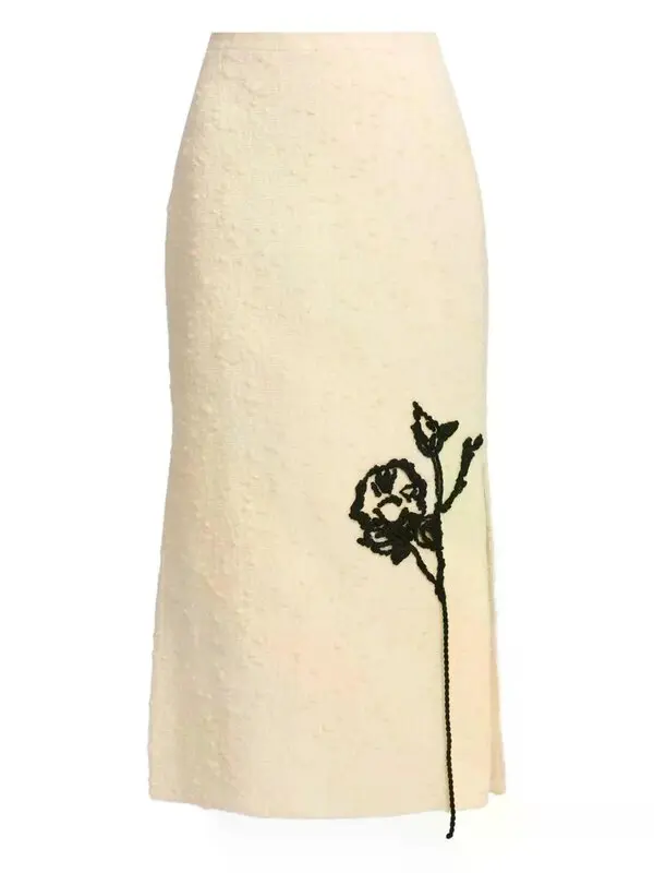 Erdem Embroidered Side-split Midi Skirt - Neutrals