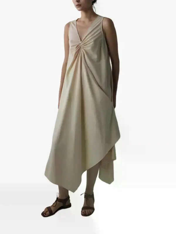 SHANSHAN RUAN Asymmetric V-neck Jersey Midi Dress