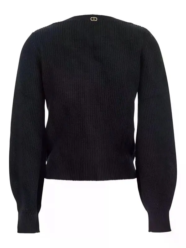 TWINSET Ribbed Knit V-neck Sweater With Embroidered Collar
