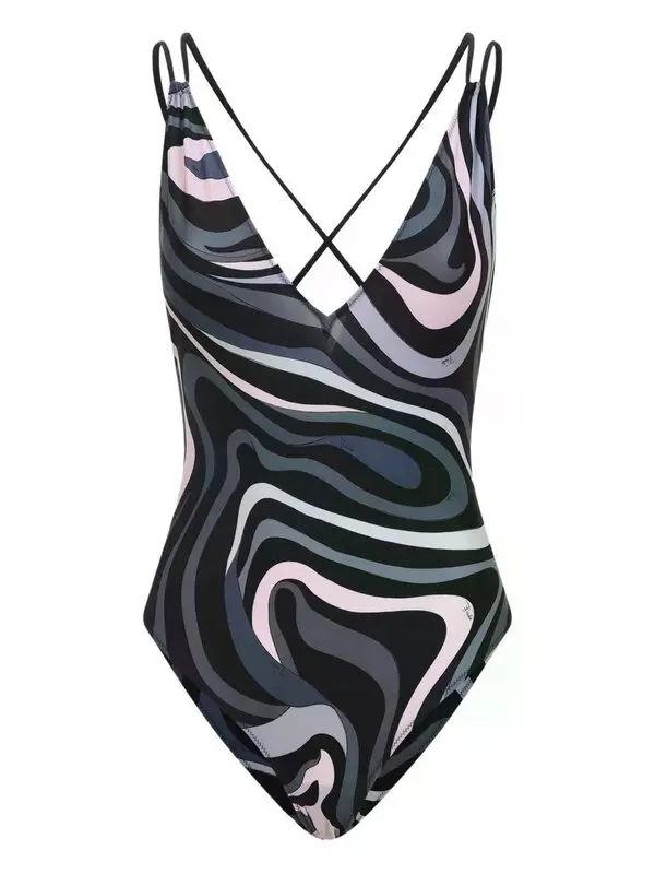 Emilio Pucci Marmo-print Cross-back One-piece Swimsuit - Black