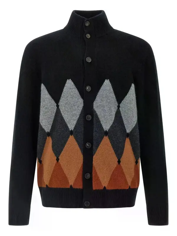 BALLANTYNE Argyle High-neck Cardigan - Black
