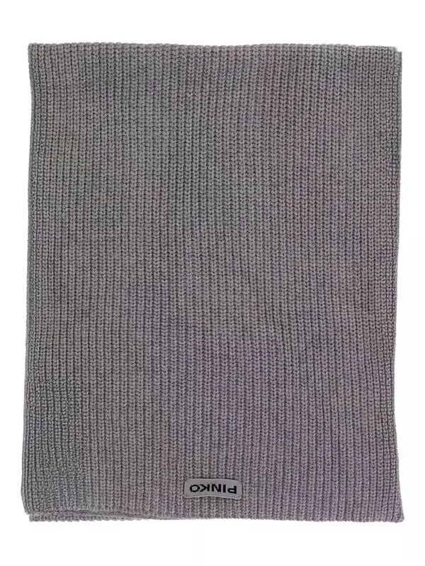 Pinko Ribbed Logo-label Scarf - Grey