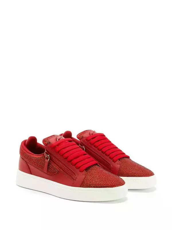 GIUSEPPE ZANOTTI Rhinestone-embellished Sneakers - Red