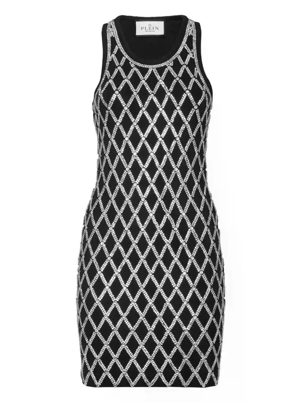 Philipp Plein Crystal Net Short Tank Dress - Black