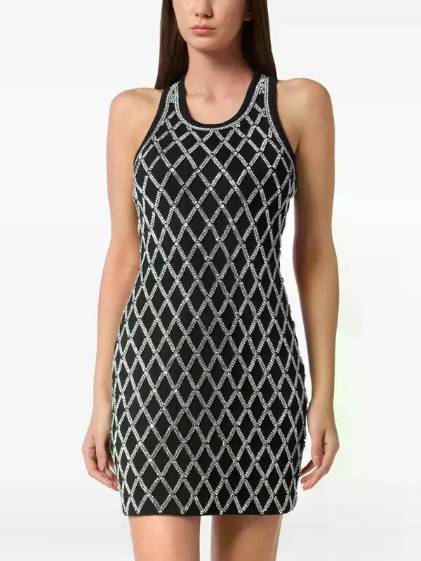 Philipp Plein Crystal Net Short Tank Dress - Black