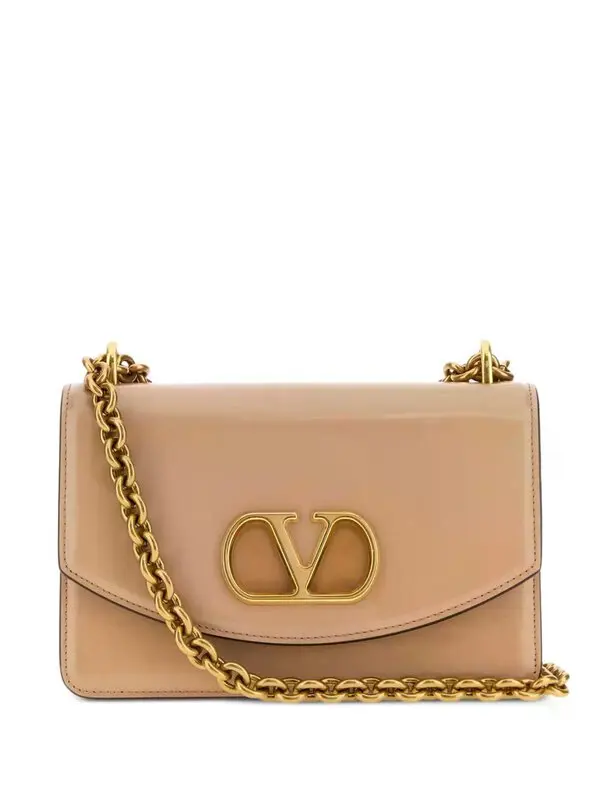 Valentino Garavani Vain Small Shoulder Bag In Shiny Calfskin - Brown