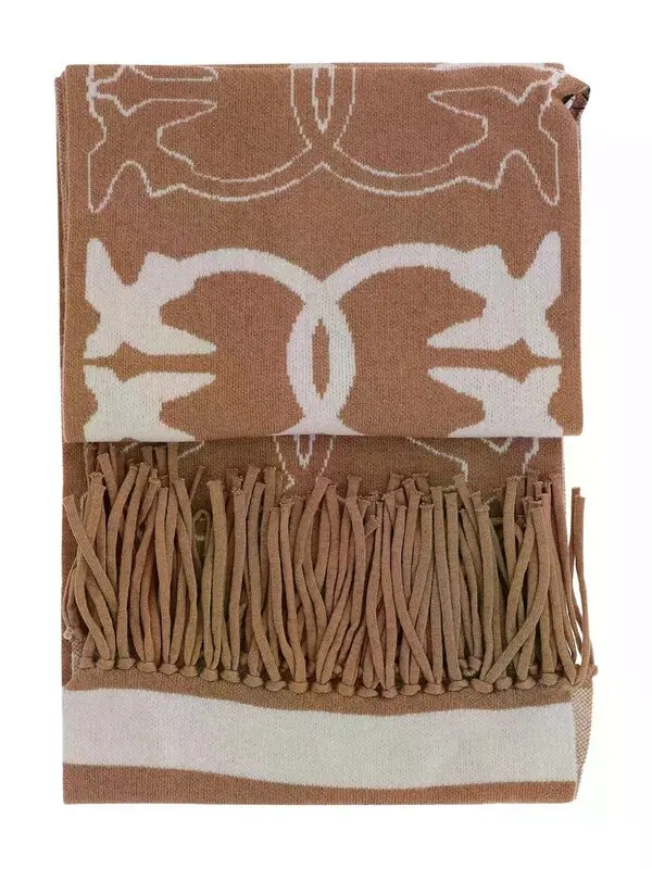 Pinko Love Birds Fringed Scarf - Neutrals