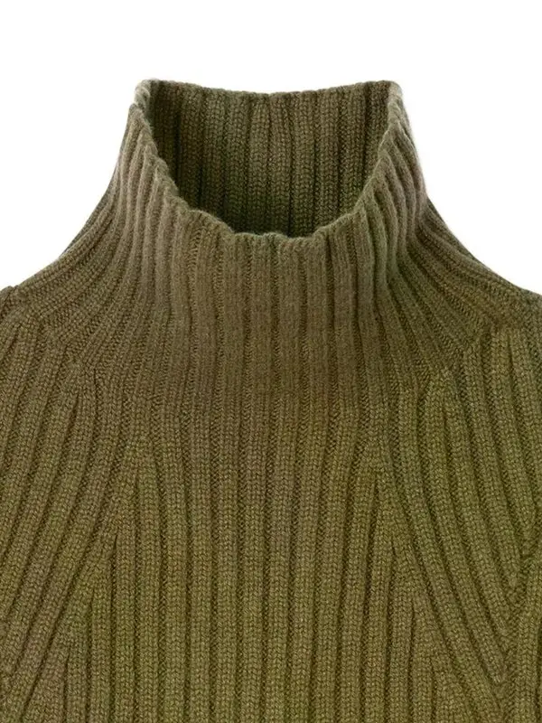 Eric Bompard Ribbed High-neck Cashmere Bib - Green