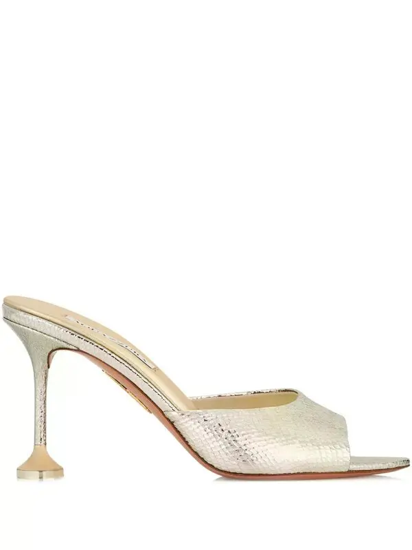 AQUAZZURA Metallic Leather Open-toe Mules - Neutrals