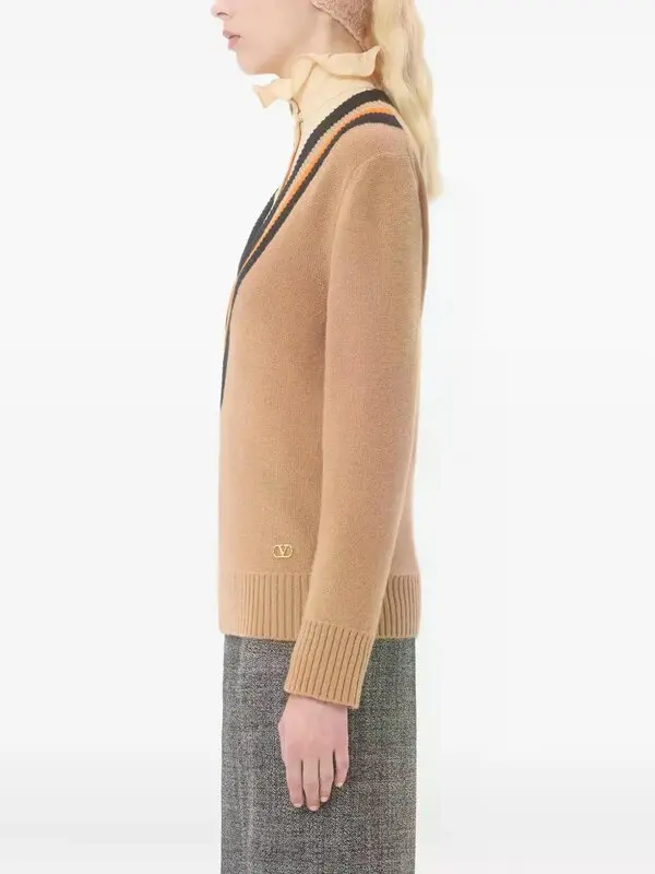 Valentino Garavani V-neck Wool Jumper With Striped Detail