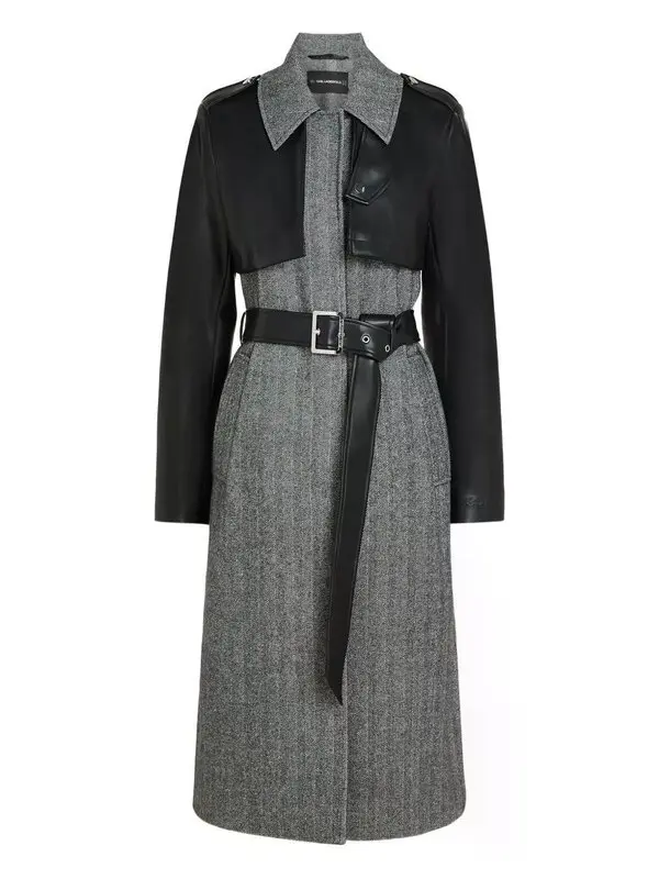 Karl Lagerfeld Belted Herringbone Coat