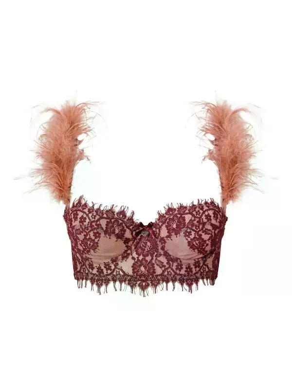 TWINSET Feather-trimmed Balconette Bra - Pink