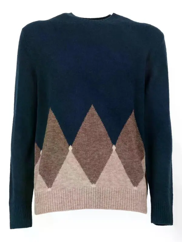 BALLANTYNE Diamond-pattern Crew-neck Sweater - Blue